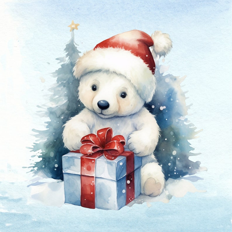 Christmas Polar Bear Clipart, Watercolor Christmas Polar Bear PNG ...