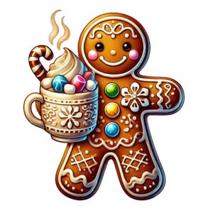 Christmas Gingerbread Man Clipart: Festive Cookie Graphics (PNG Digital ...