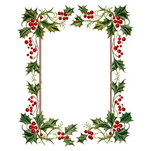Watercolor Christmas Holly Frame Clipart: Festive PNG Frames (digital ...