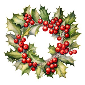 Watercolor Christmas Holly Wreath Clipart (digital Download) - Etsy