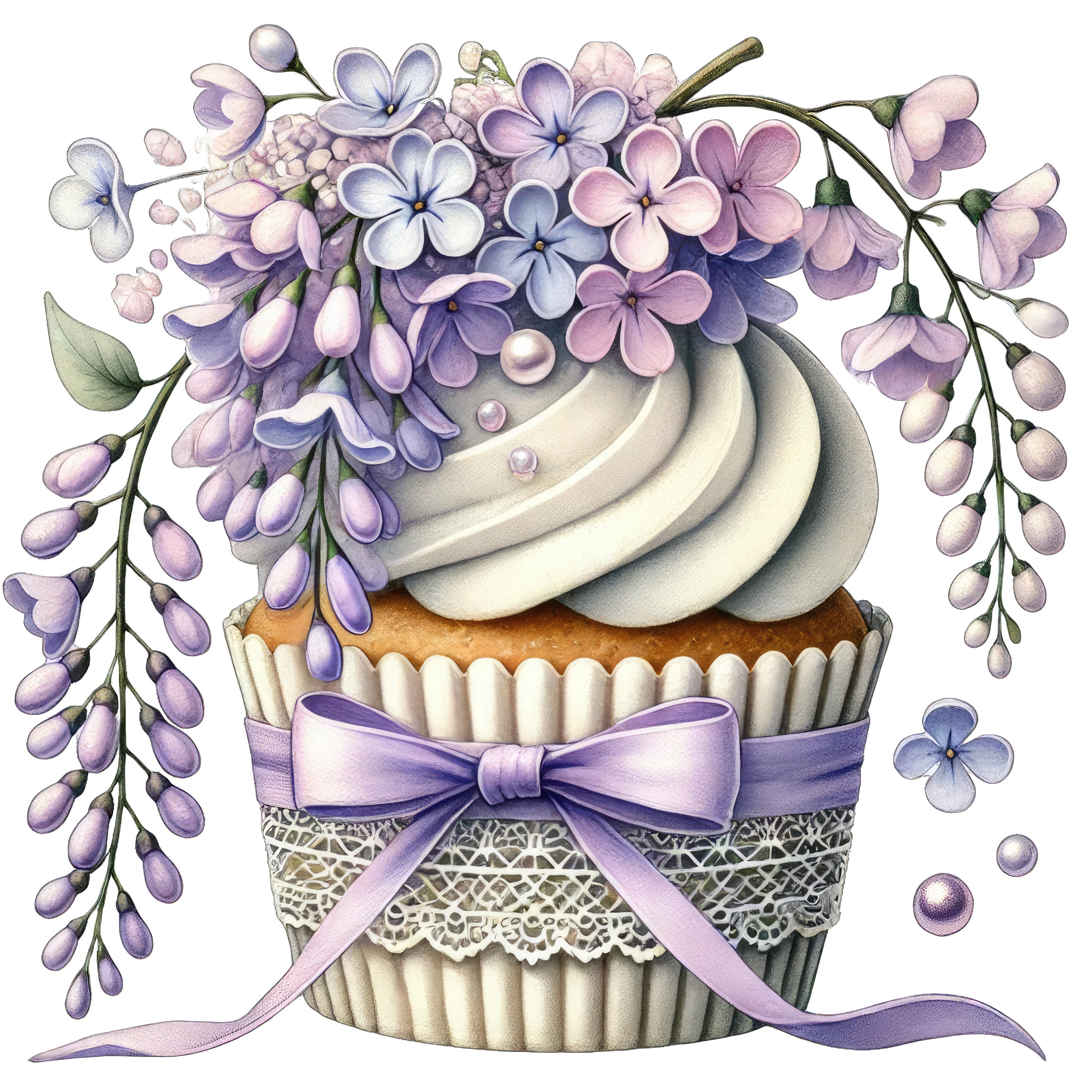 Watercolor Spring Flowers Cupcake Clipart: Floral Dessert Graphics ...
