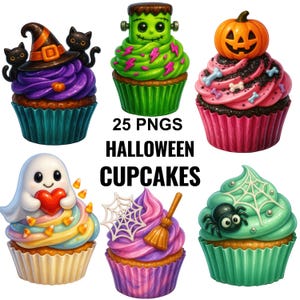 Cute Halloween Cupcake Clipart PNG Bundle, 25 Spooky Sweet Cupcakes ...