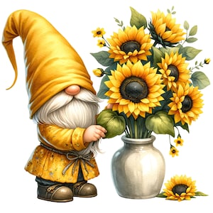 Sunflower Gnome Truck Clipart, Rustic Farmhouse PNG, Cute Summer Gnomes ...