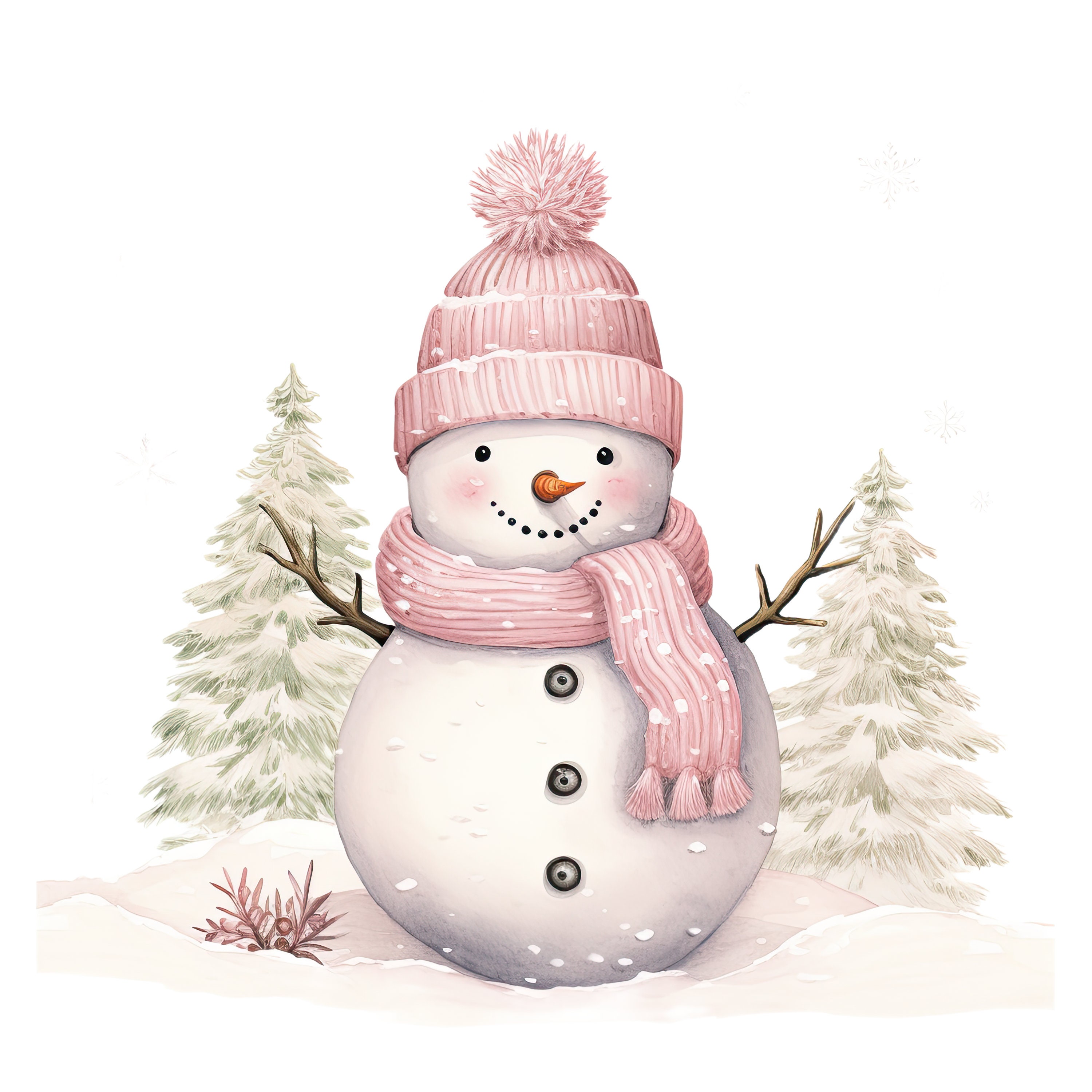 Pink Snowman Clipart, Christmas Snowman Clipart, Pink Snowman PNG ...