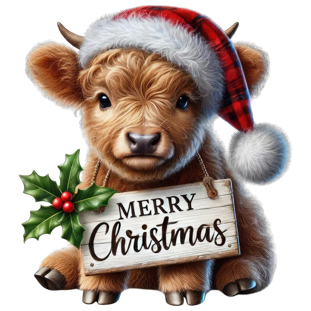 Christmas Highland Cow Clipart, Scottish Cow Clipart, Highland Cow Png ...