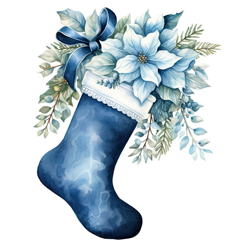Blue Christmas Clipart PNG: Watercolor Holiday Graphics (digital ...