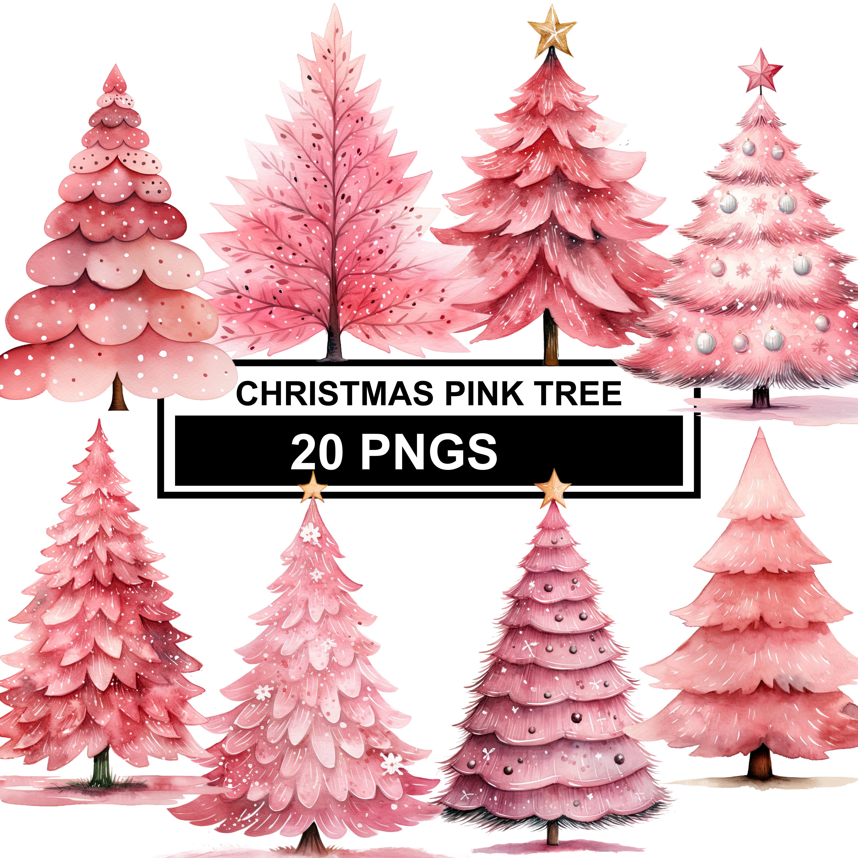 Watercolor Pink Christmas Tree Clipart, Pink Christmas Tree Png, Pastel ...