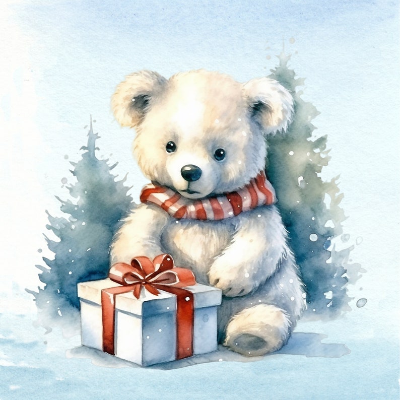 Christmas Polar Bear Clipart, Watercolor Christmas Polar Bear PNG ...