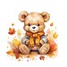 Watercolor Autumn Teddy Bear Clipart, Fall Scenery Clipart, Bear ...