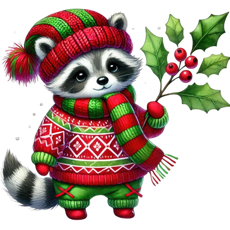 Christmas Animals Clipart, Winter Animal Clip Art, Christmas Watercolor ...