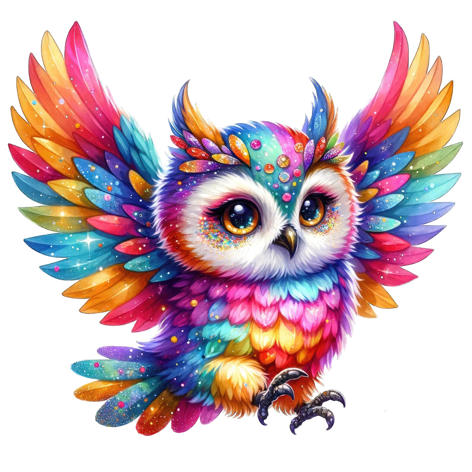 Cute Owl Clipart, Bird Clipart, Sparkling Owl Sublimation, Colorful Owl ...