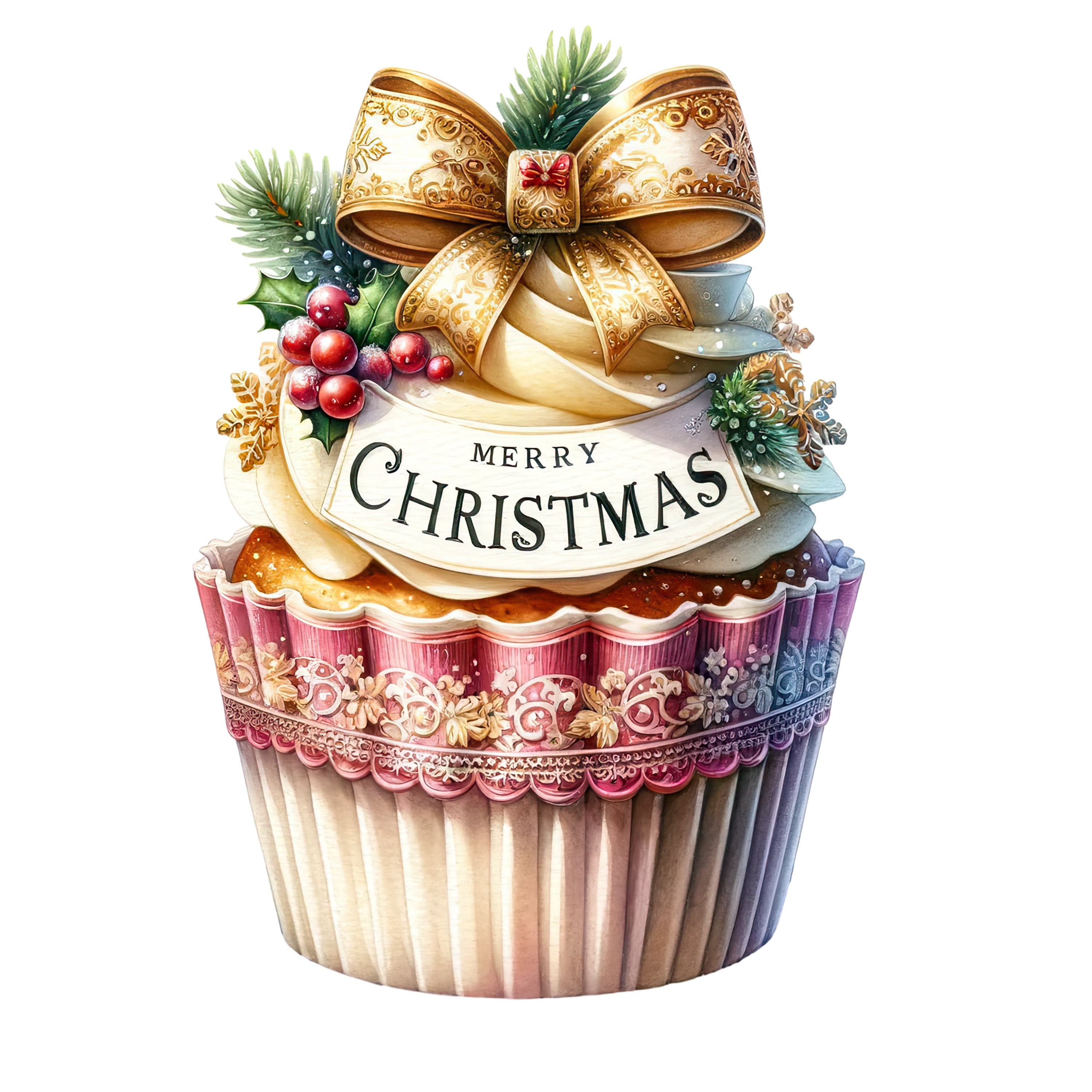 Watercolor Christmas Cupcakes Clipart, Festive Food Clipart, Christmas ...