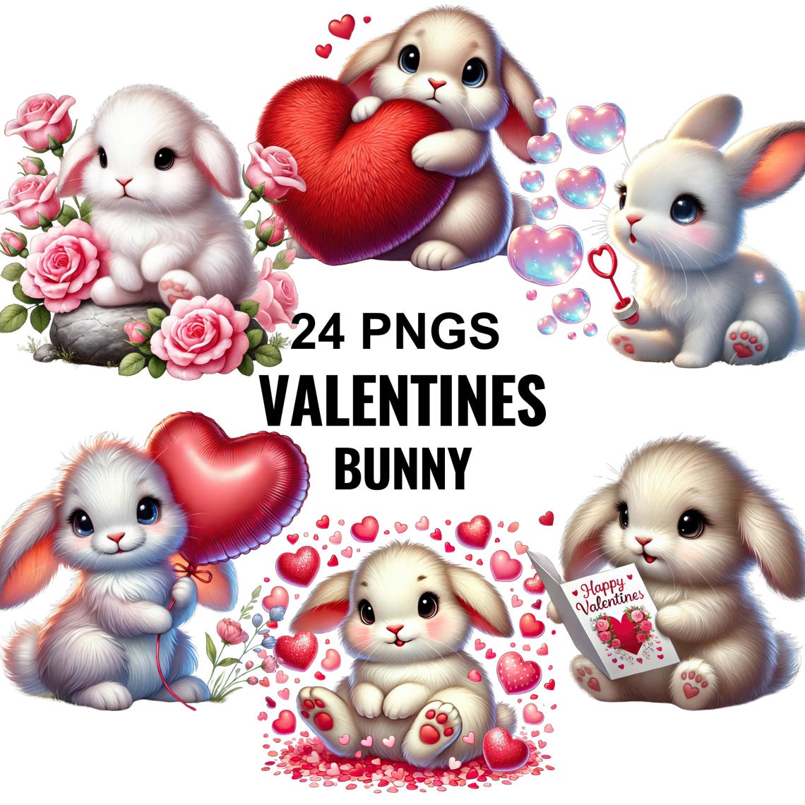 Valentine Bunny Clipart: Love Rabbit PNG Bundle (digital Download) - Etsy
