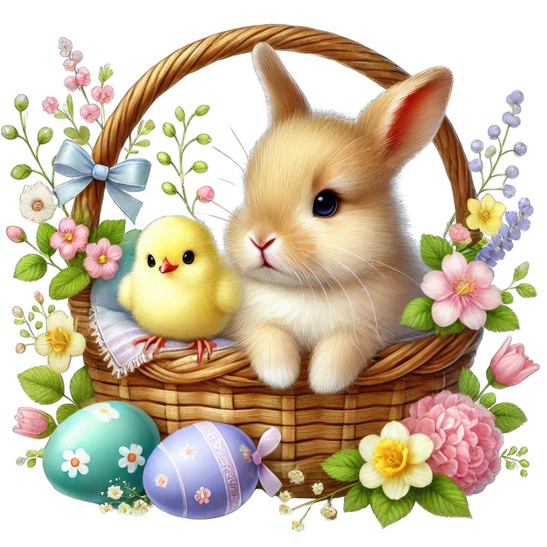 Easter Bunny & Chick Clipart: Floral Spring PNG (digital Download) - Etsy