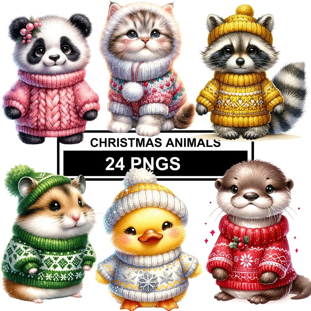 Watercolor Cute Christmas Animal Clipart, Christmas Animals Clipart ...