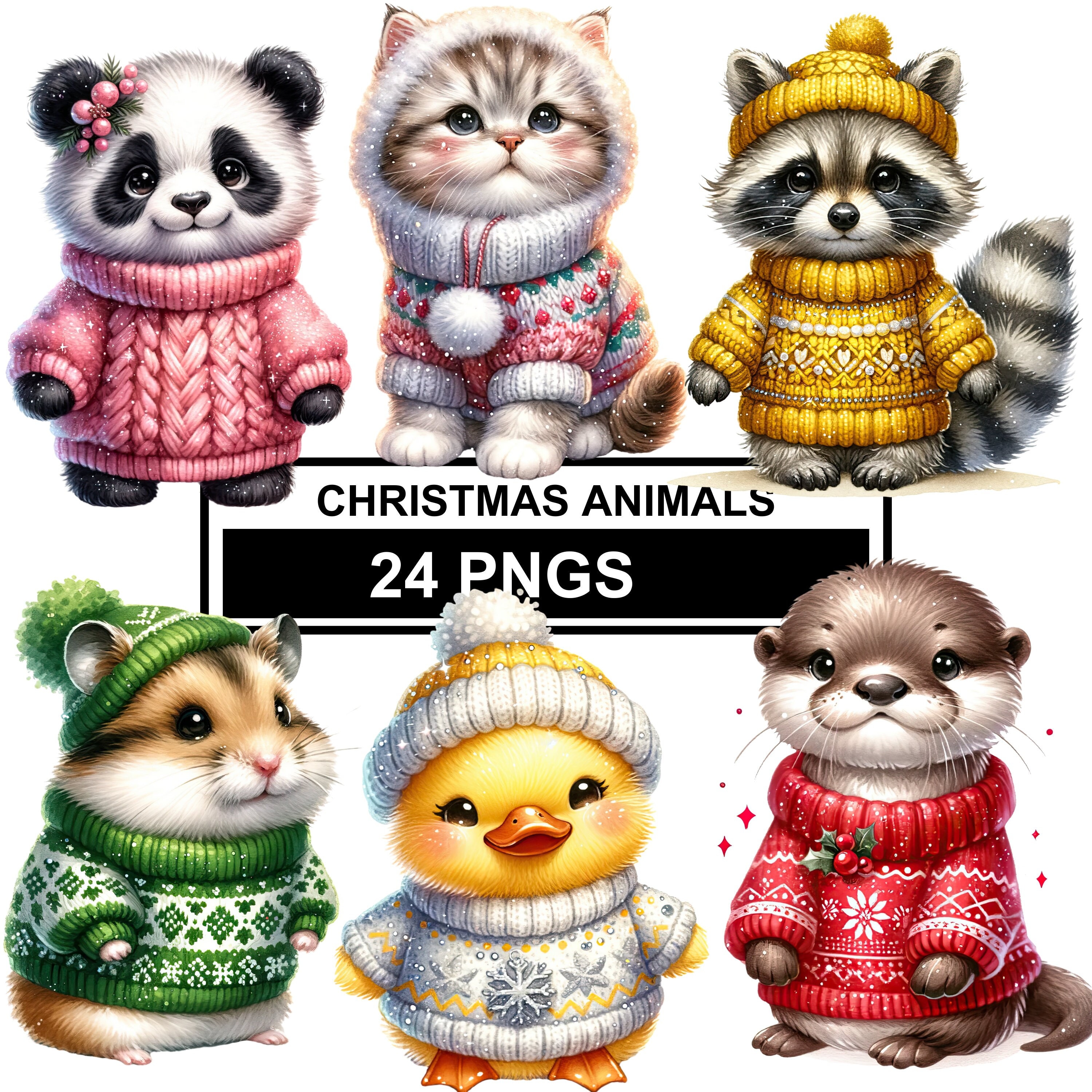 Watercolor Cute Christmas Animal Clipart, Christmas Animals Clipart ...