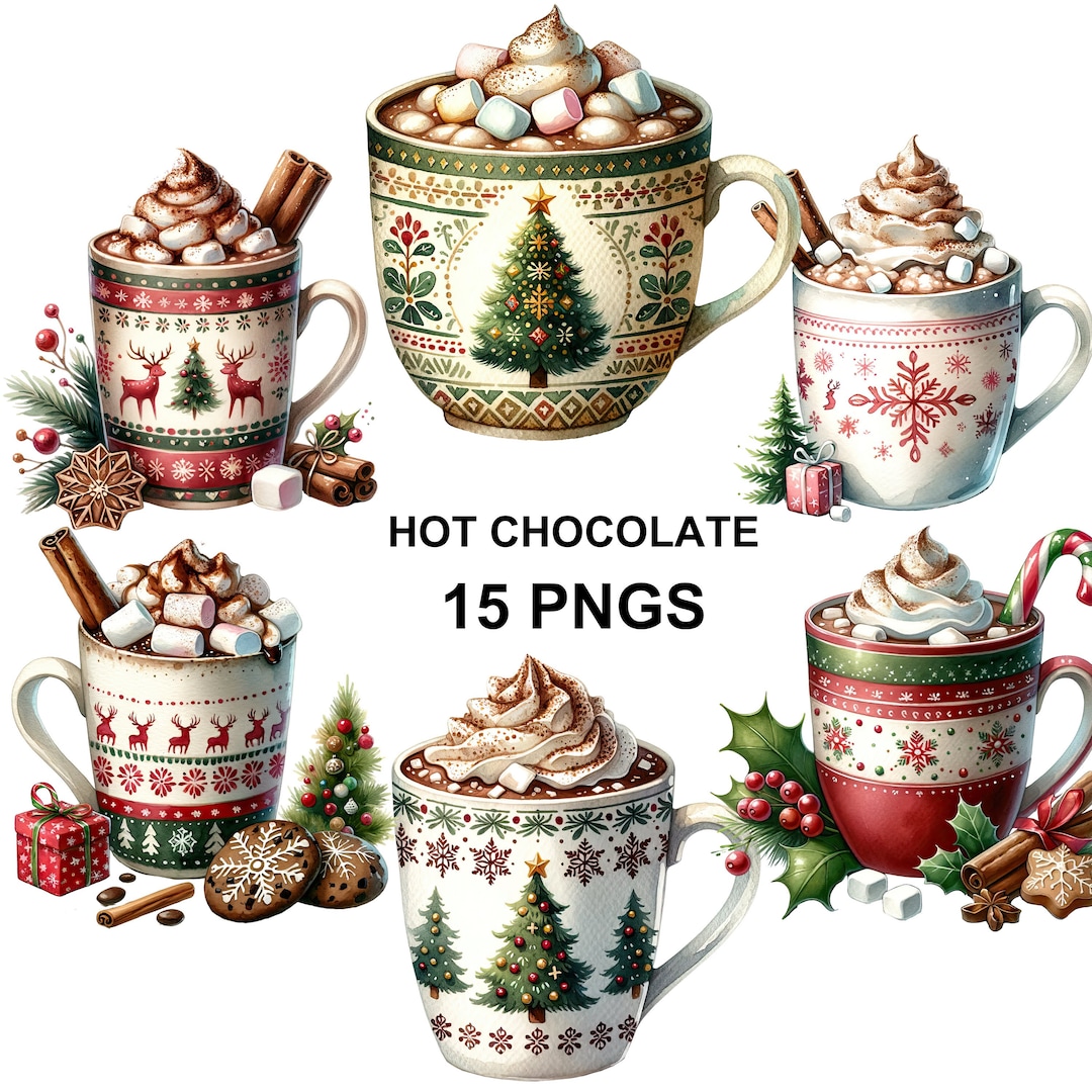 Watercolor Hot Chocolate Clipart, Hot Cocoa Clipart, Christmas Drink ...