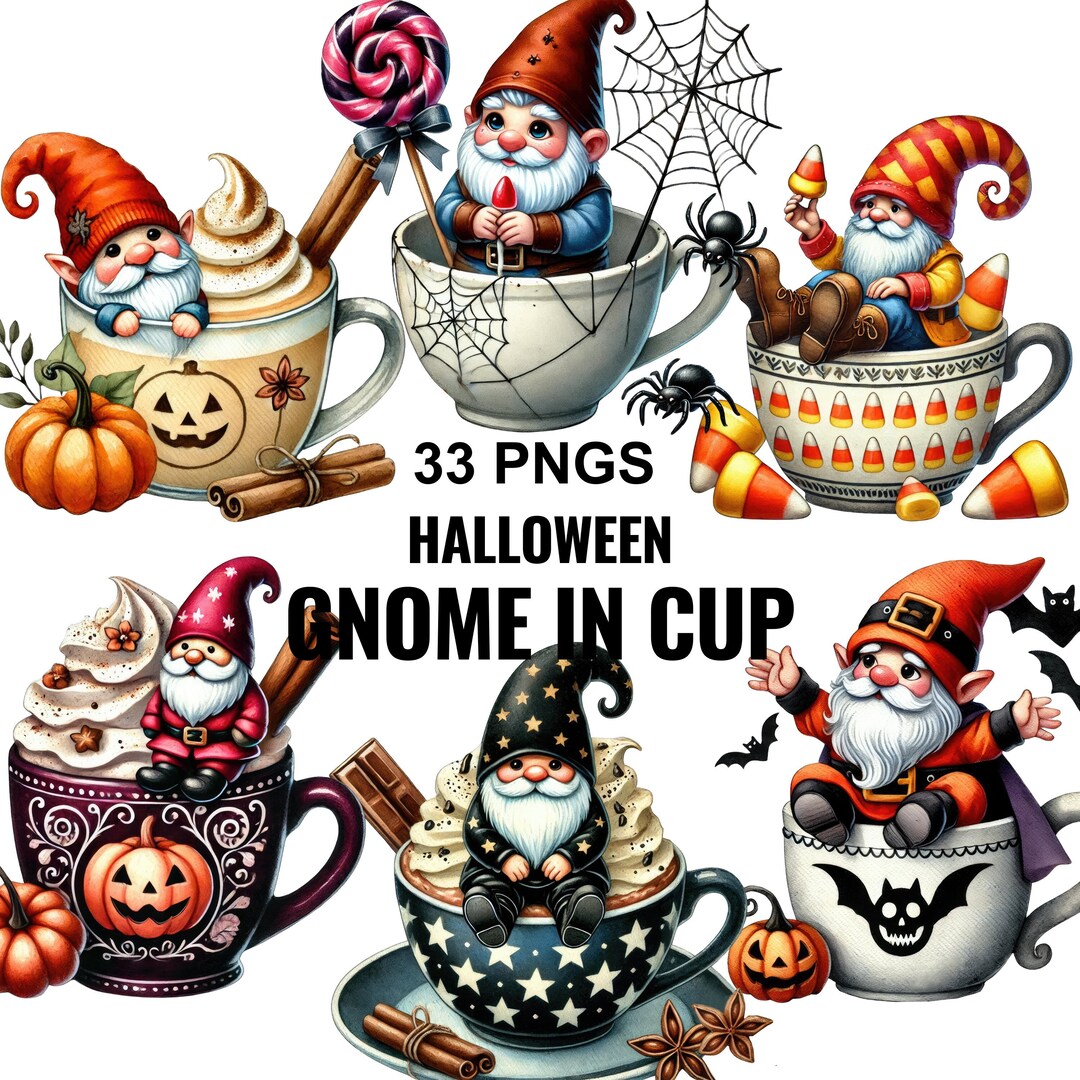 Halloween Gnome in Cup Clipart, Halloween Cocoa Gnome Clipart,halloween ...