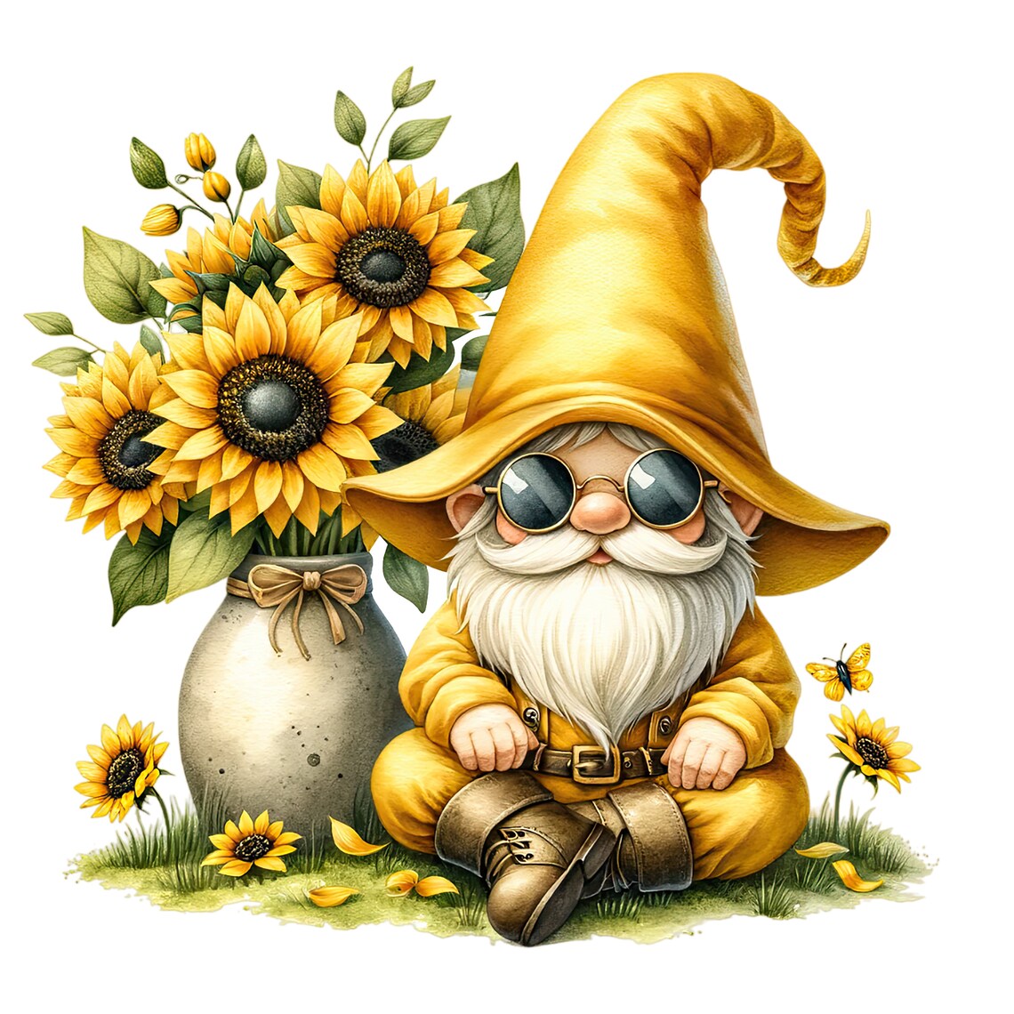 Watercolor Sunflower Gnome Clipart, Gnome With Flowers, Gnomes ...