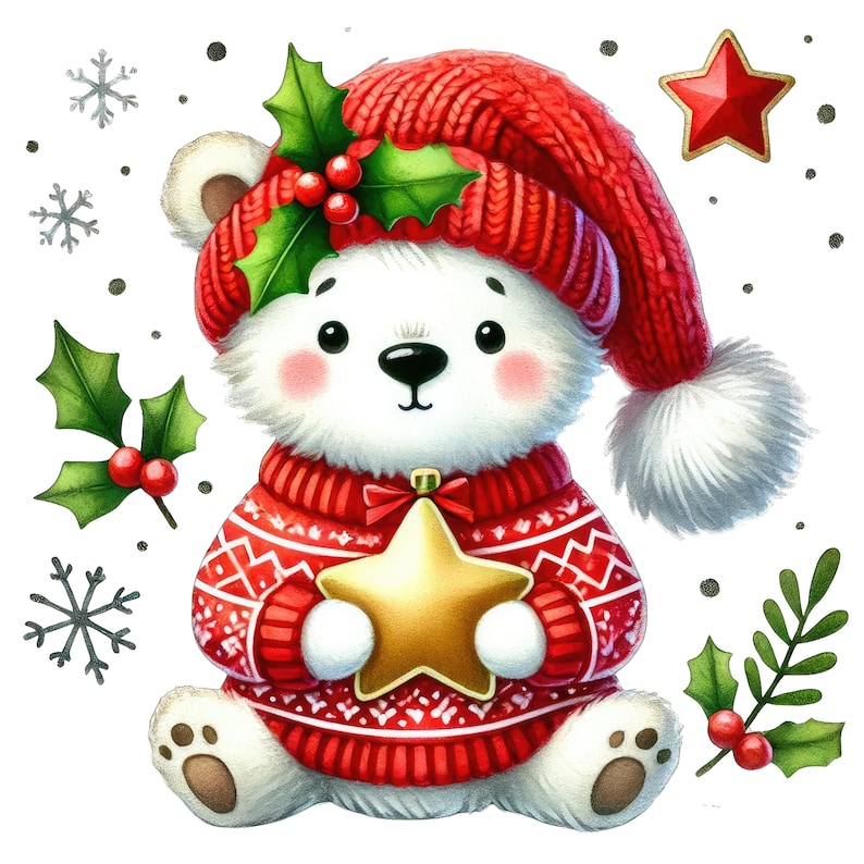 Christmas Polar Bear Clipart Bundle, Christmas Bear Png, Cute Bear Png ...