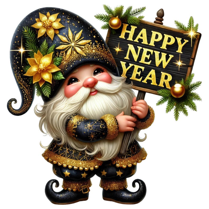 Happy New Year Gnome Clipart, Cute Gnome Png, New Year Clipart, New ...