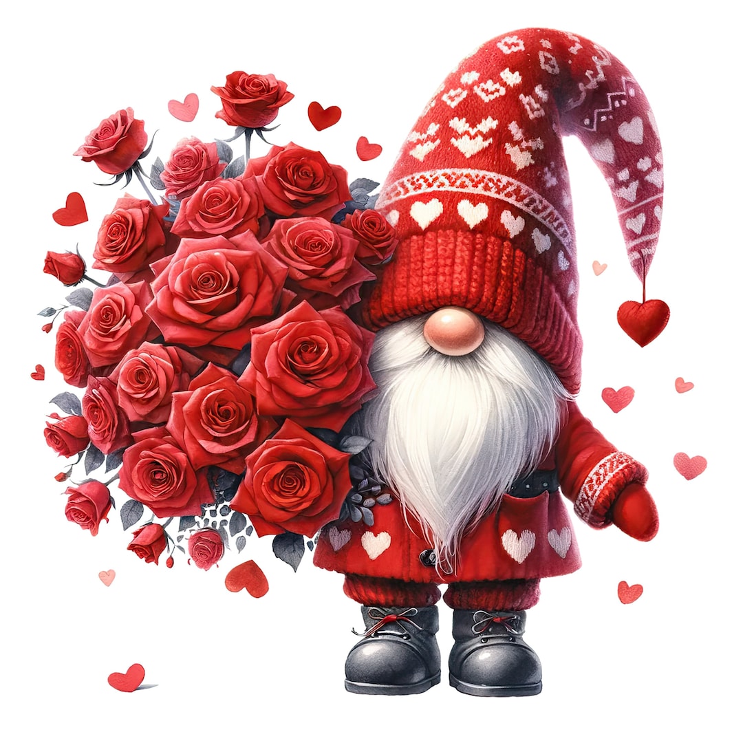 Watercolor Valentines Gnomes Clipart, Valentine Gnome Clipart, Gnome ...