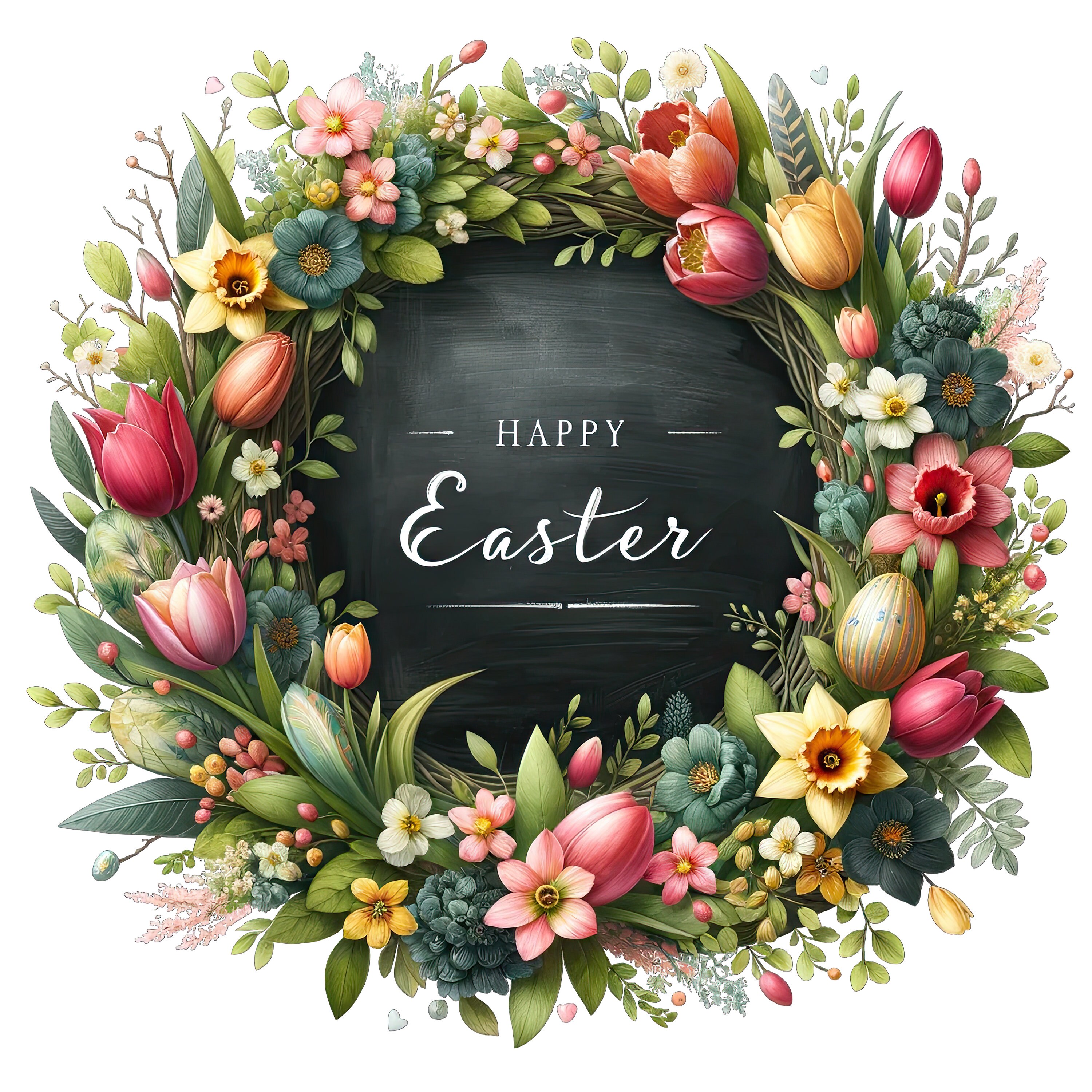 Watercolor Easter Wreath Clipart: Floral Egg Wreath Pngs (digital ...