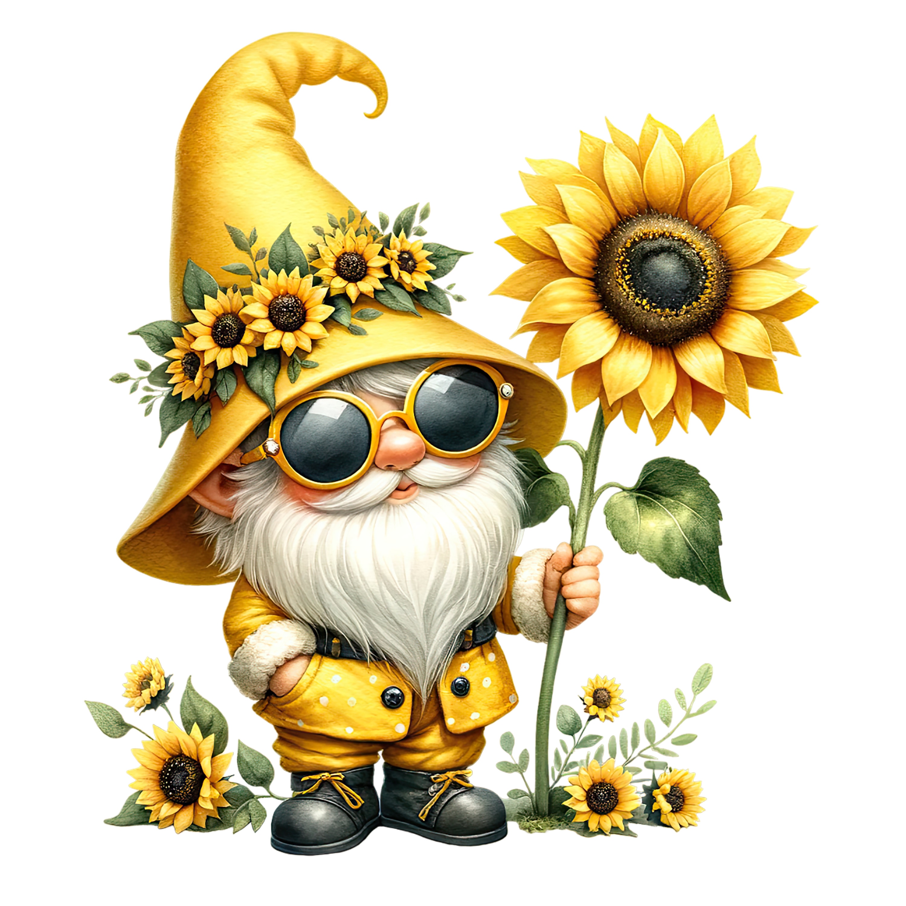 Watercolor Sunflower Gnome Clipart, Gnome With Flowers, Gnomes ...