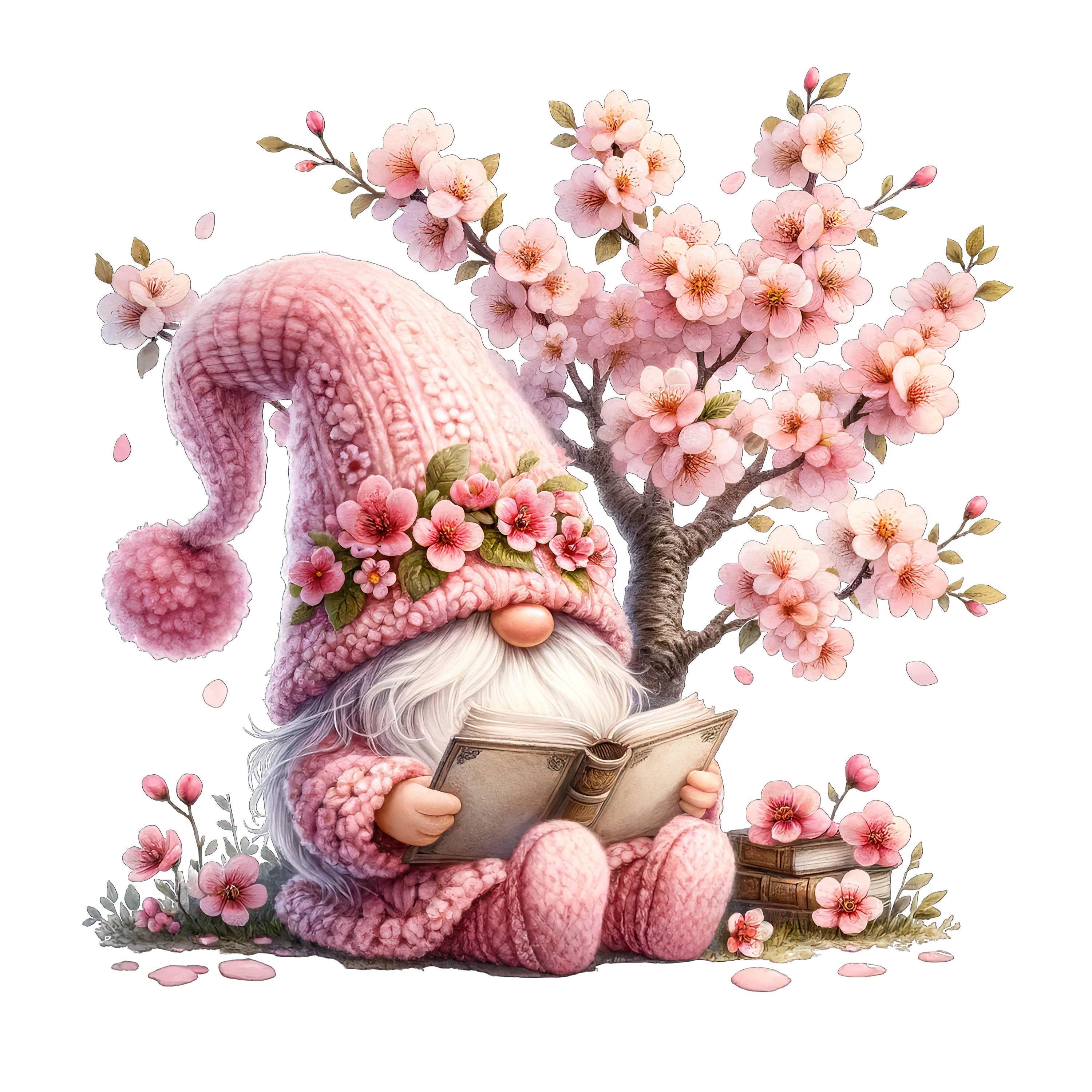 Cherry Blossom Gnome Clipart, Spring Gnome Clipart, Cute Cherry Blossom ...