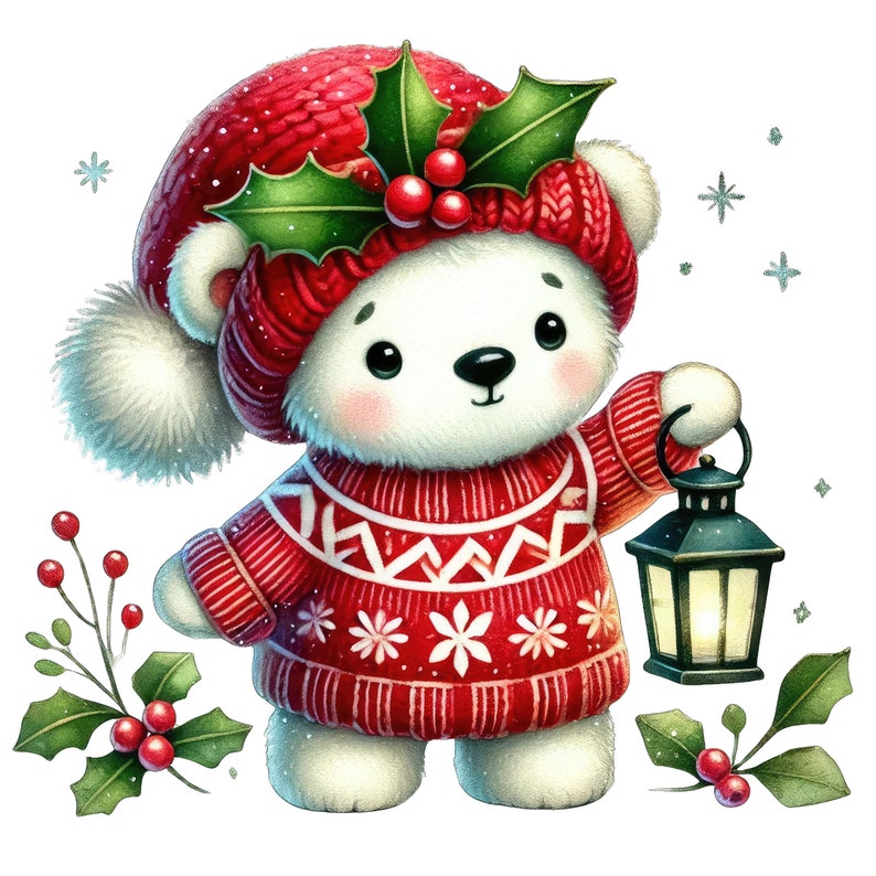 Christmas Polar Bear Clipart Bundle, Christmas Bear Png, Cute Bear Png ...