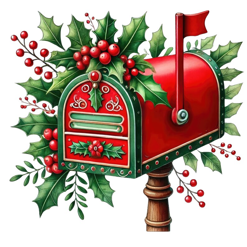 Watercolor Christmas Mailbox Clipart: Holiday Letterbox PNG (digital ...