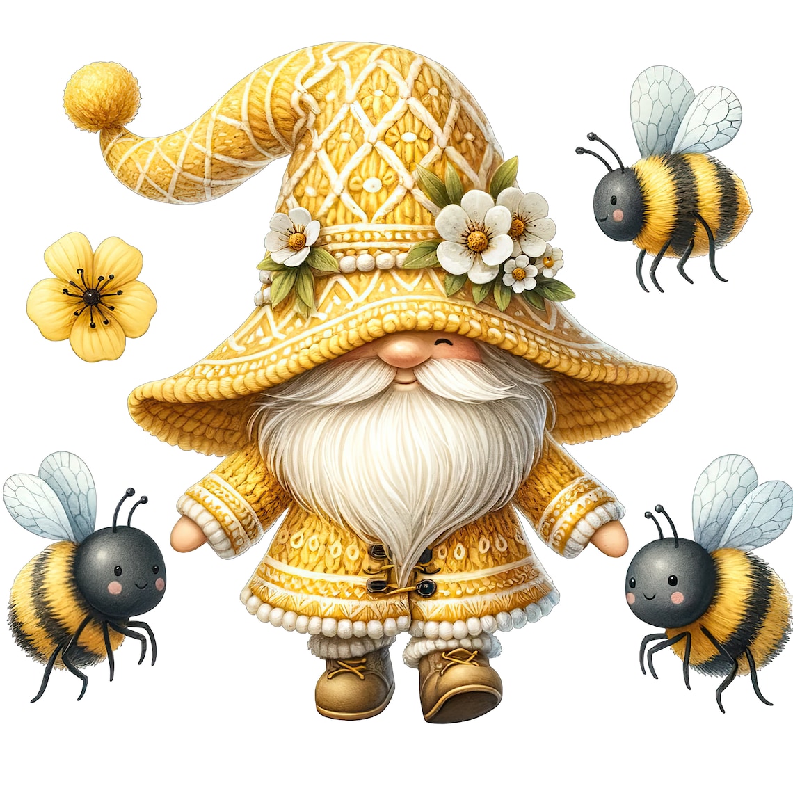 Watercolor Bee Gnome Clipart, Spring Gnome Png, Bee Clipart, Bee Gnome ...