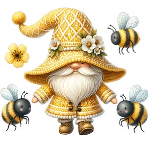 Watercolor Bee Gnome Clipart: Spring & Summer PNG Bundle (digital ...