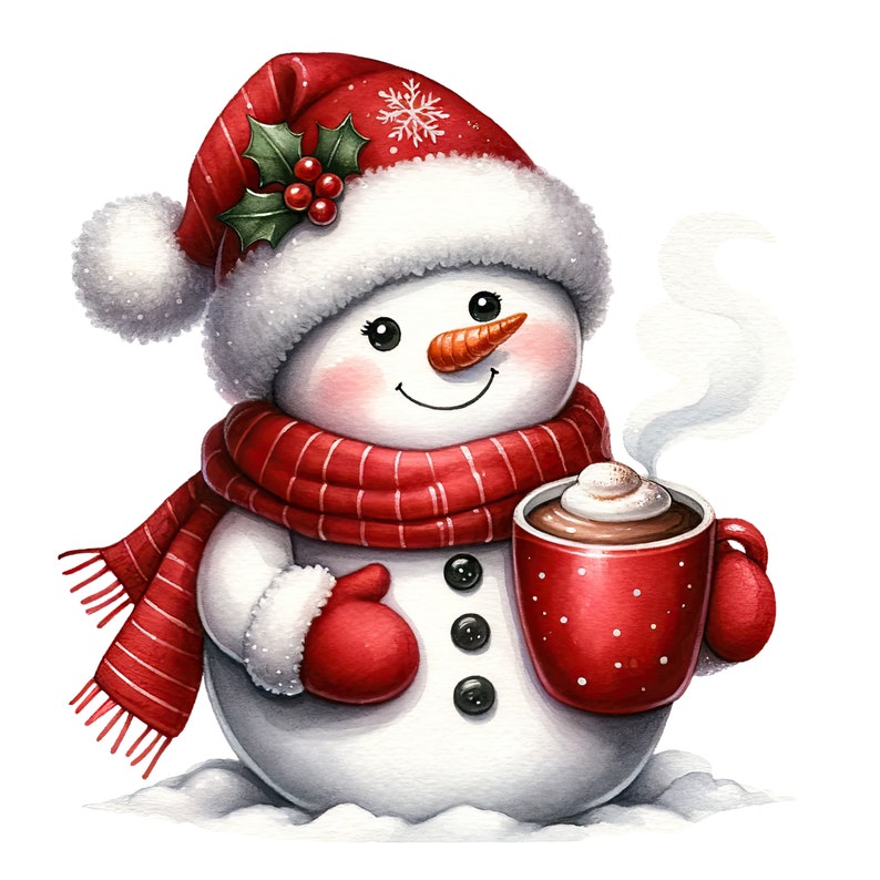 Watercolor Snowman Clipart, 18 PNG Christmas Snowmen Bundle, Cute ...