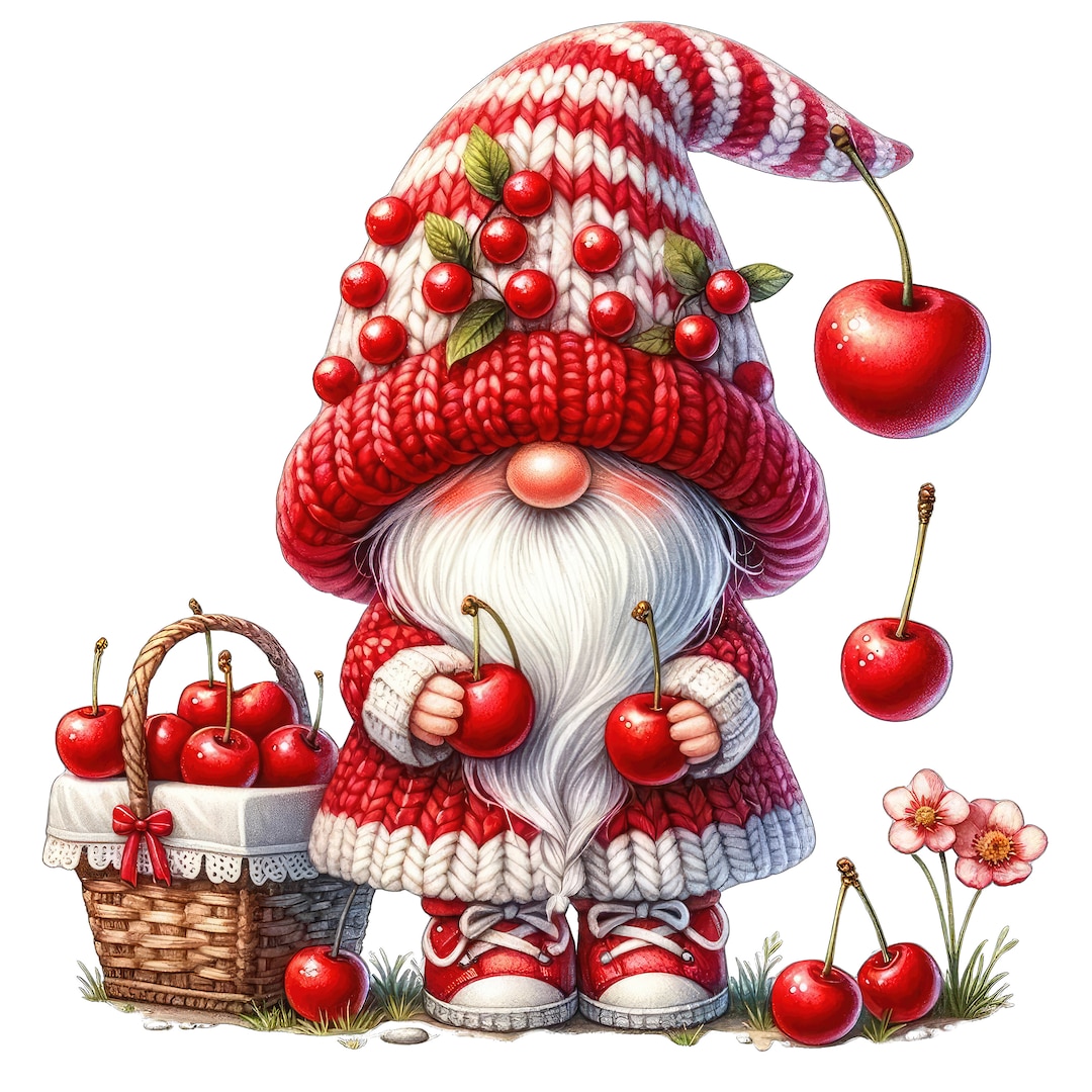 Cherry Gnome Clipart, Cute Cherry Gnome, Gnome Lovers, Summer Fruit Png ...