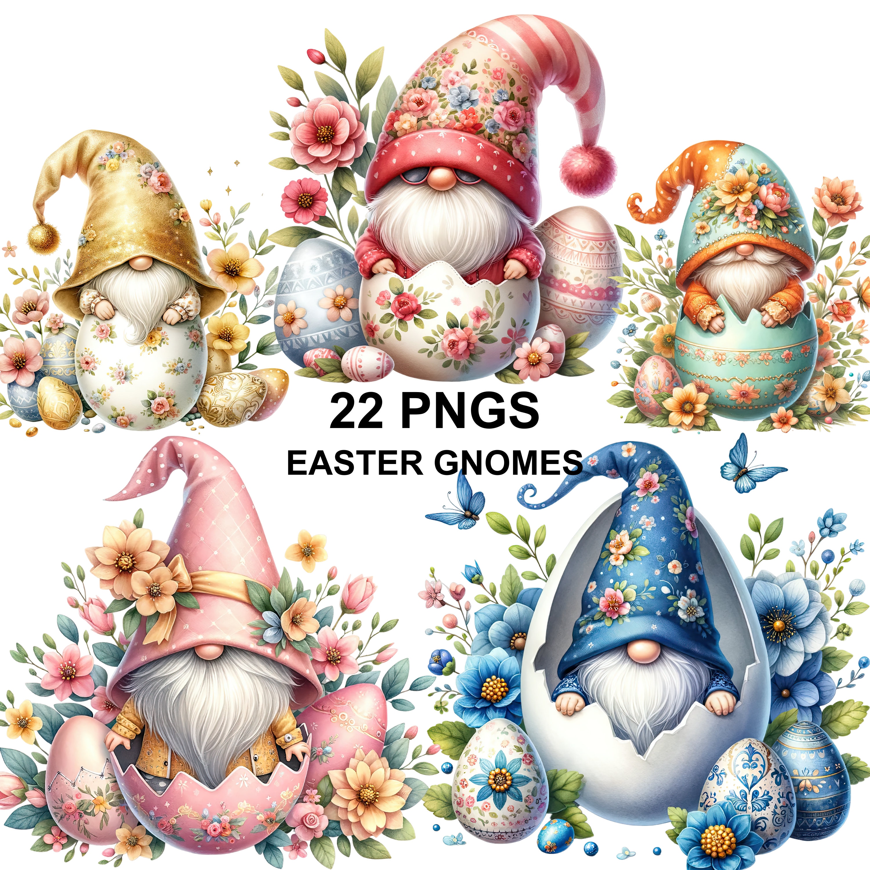 Easter Gnome Clipart Bundle: Spring Garden PNG Graphics (digital ...