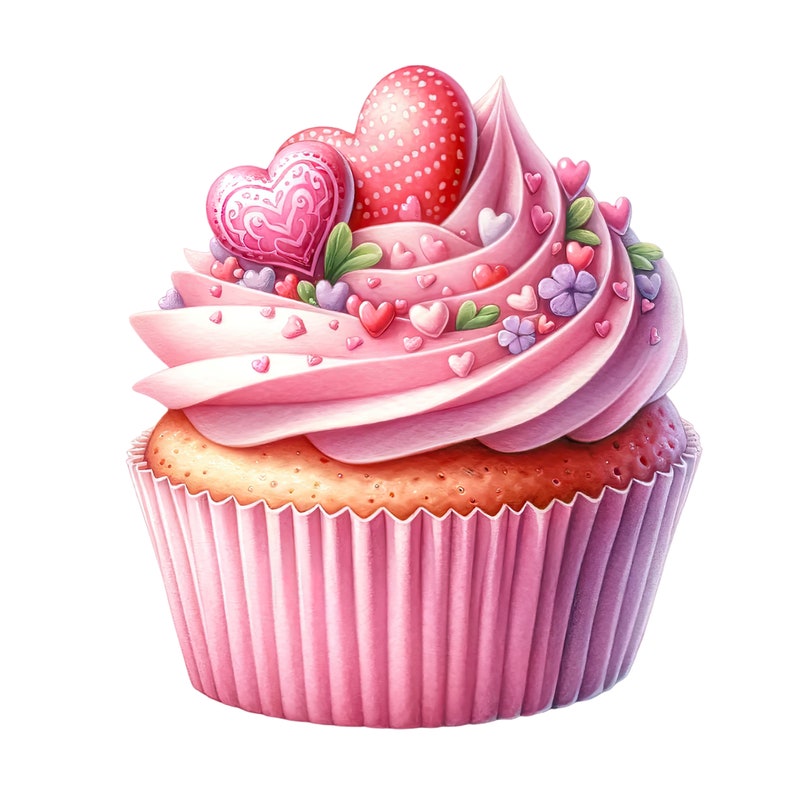 Watercolor Valentines Cupcakes Clipart, Valentine Cupcake Clipart ...