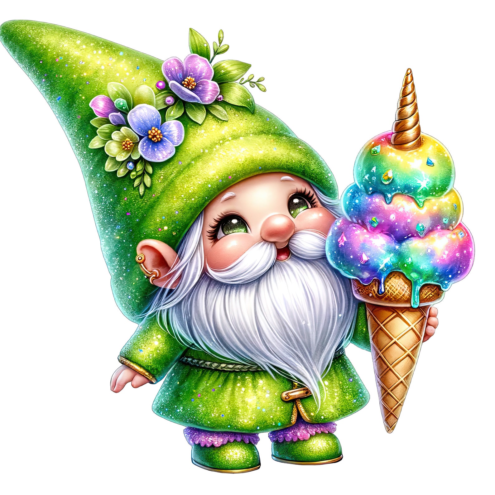 Ice Cream Gnome Clipart, Watercolor Ice Cream, Cute Gnome Clipart, Ice ...