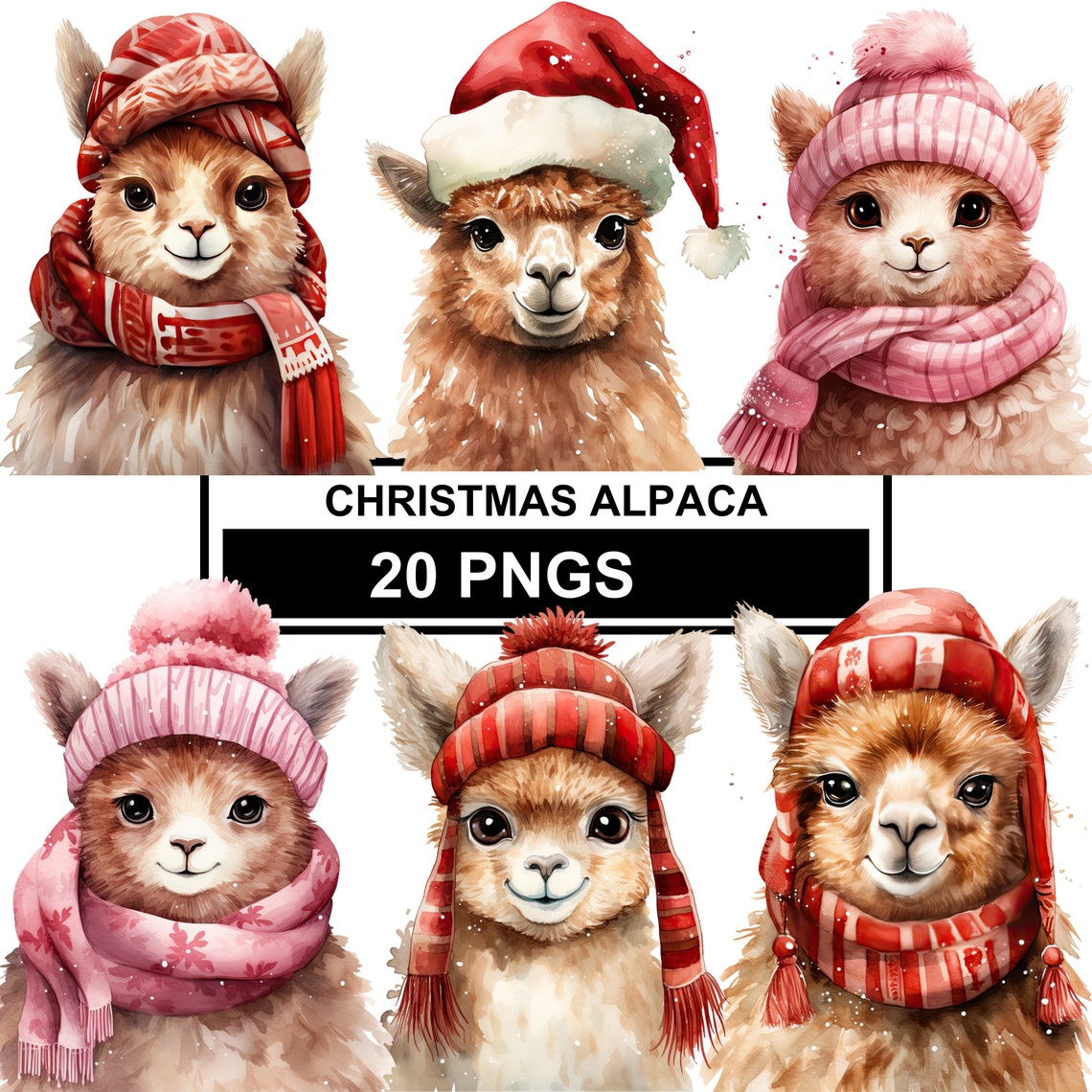 Christmas Alpaca Clipart, Alpaca Clipart, Watercolor Alpaca Clipart ...