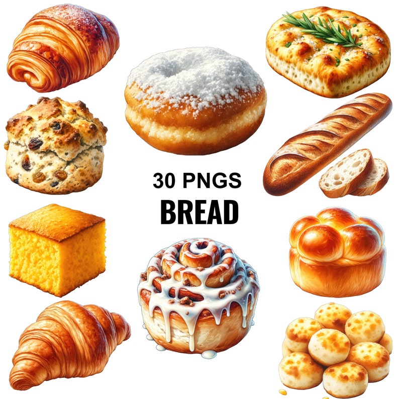 Watercolor Bread Clipart, Bakery Clipart, Bread Illustration ...