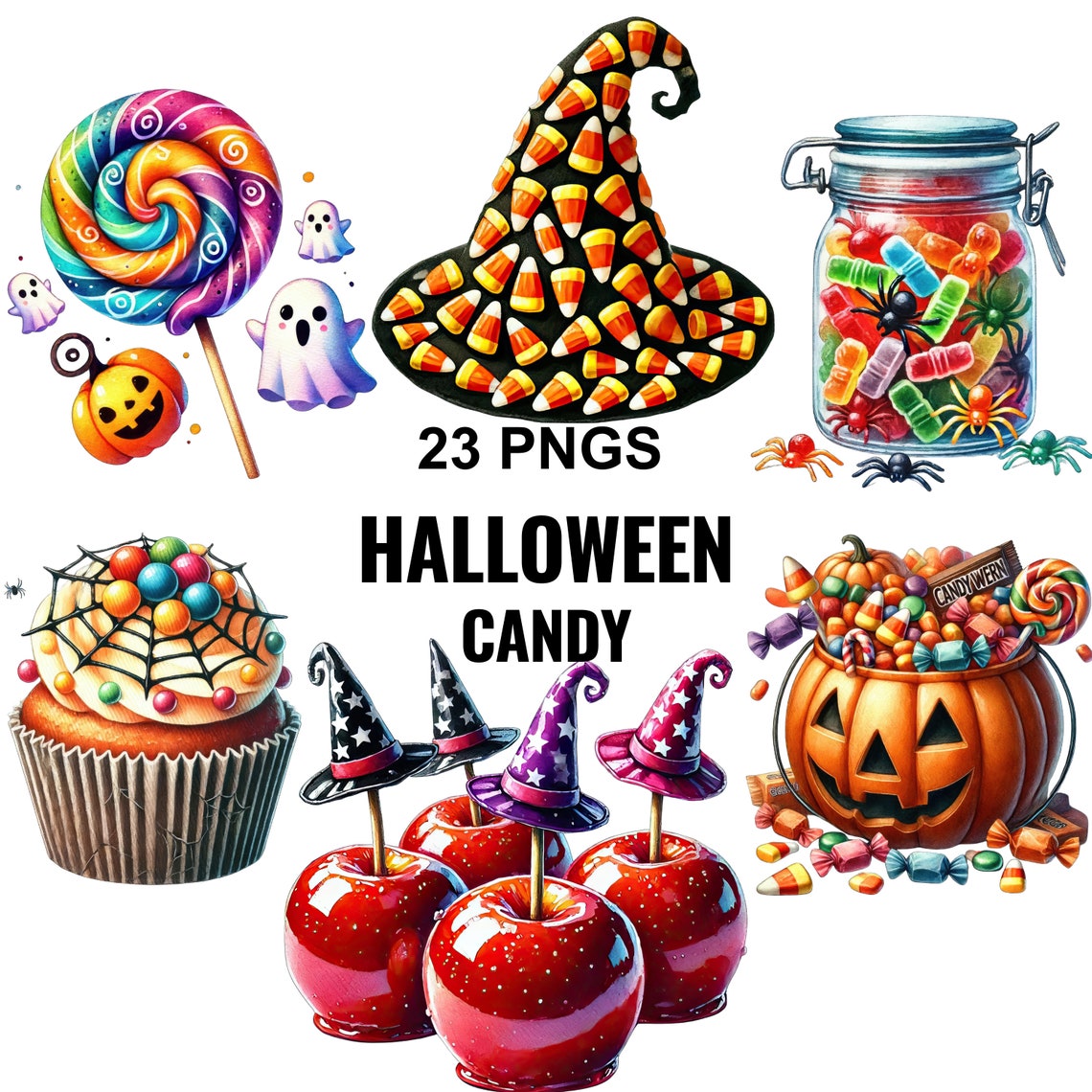 Halloween Candy Clipart PNG, Spooky Dessert Trick or Treat Graphics ...