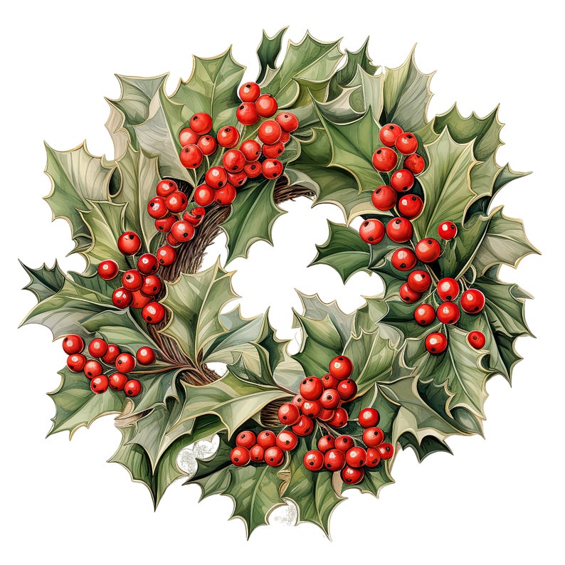 Watercolor Christmas Holly Wreath Clipart (digital Download) - Etsy