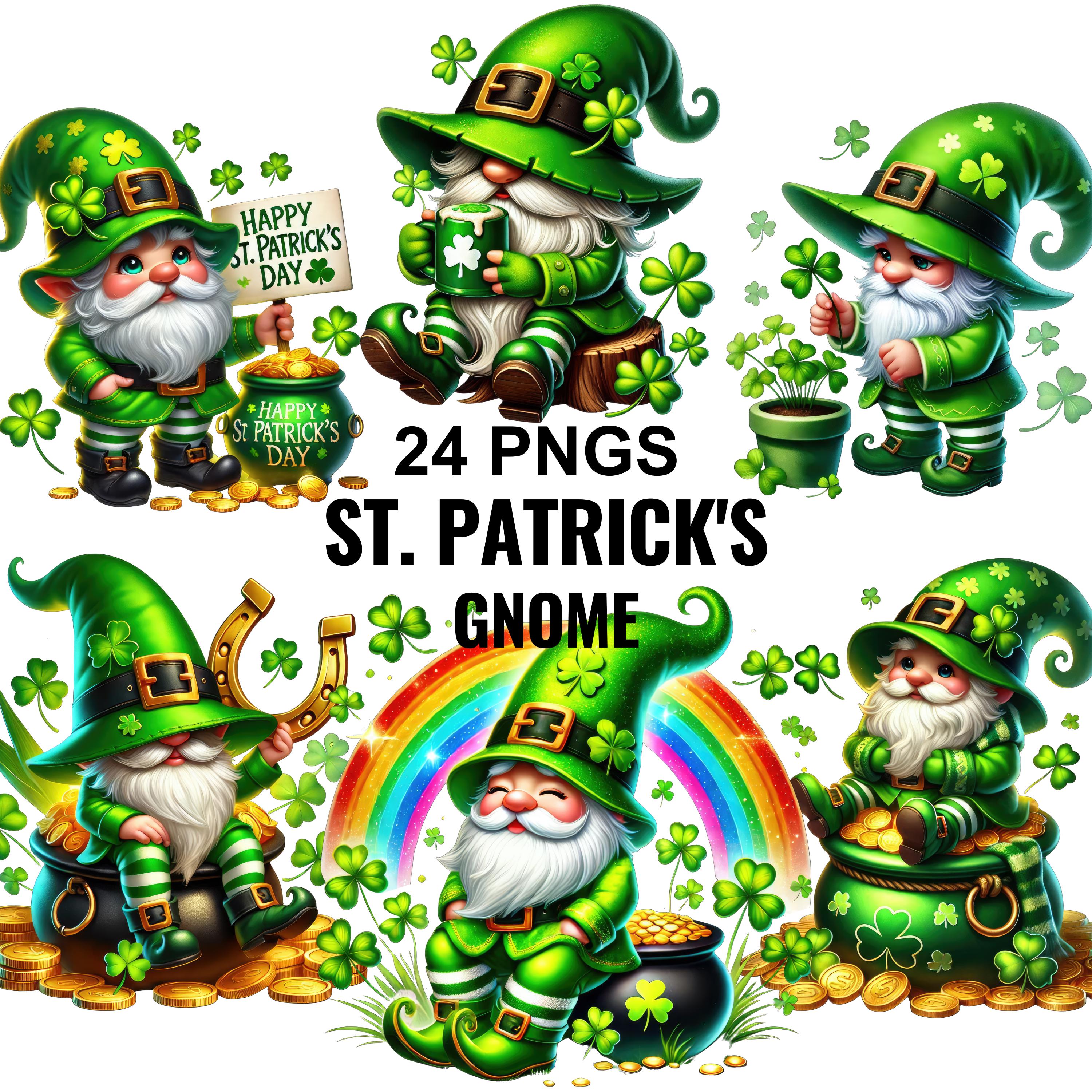 St. Patrick's Day Gnome Clipart: Irish Graphics (PNG Digital Download ...