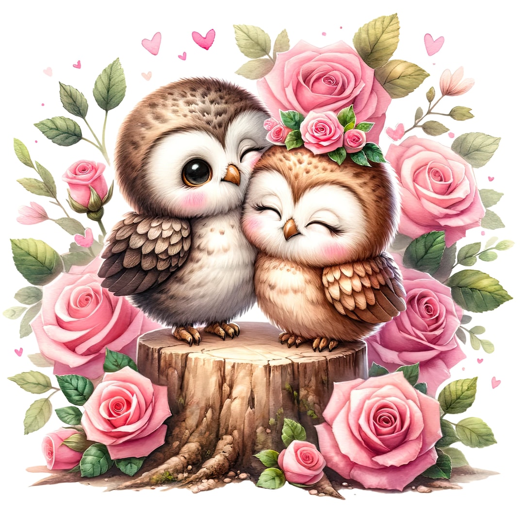 Watercolor Cute Valentines Owl Clipart, Owl Valentine, Romantic Clipart ...