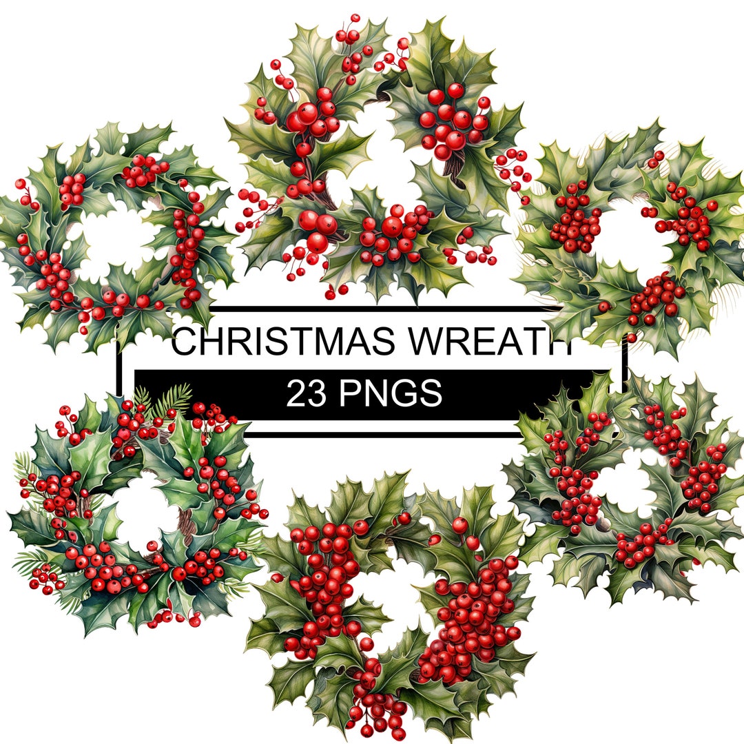 Watercolor Christmas Holly Wreath Clipart (digital Download) - Etsy