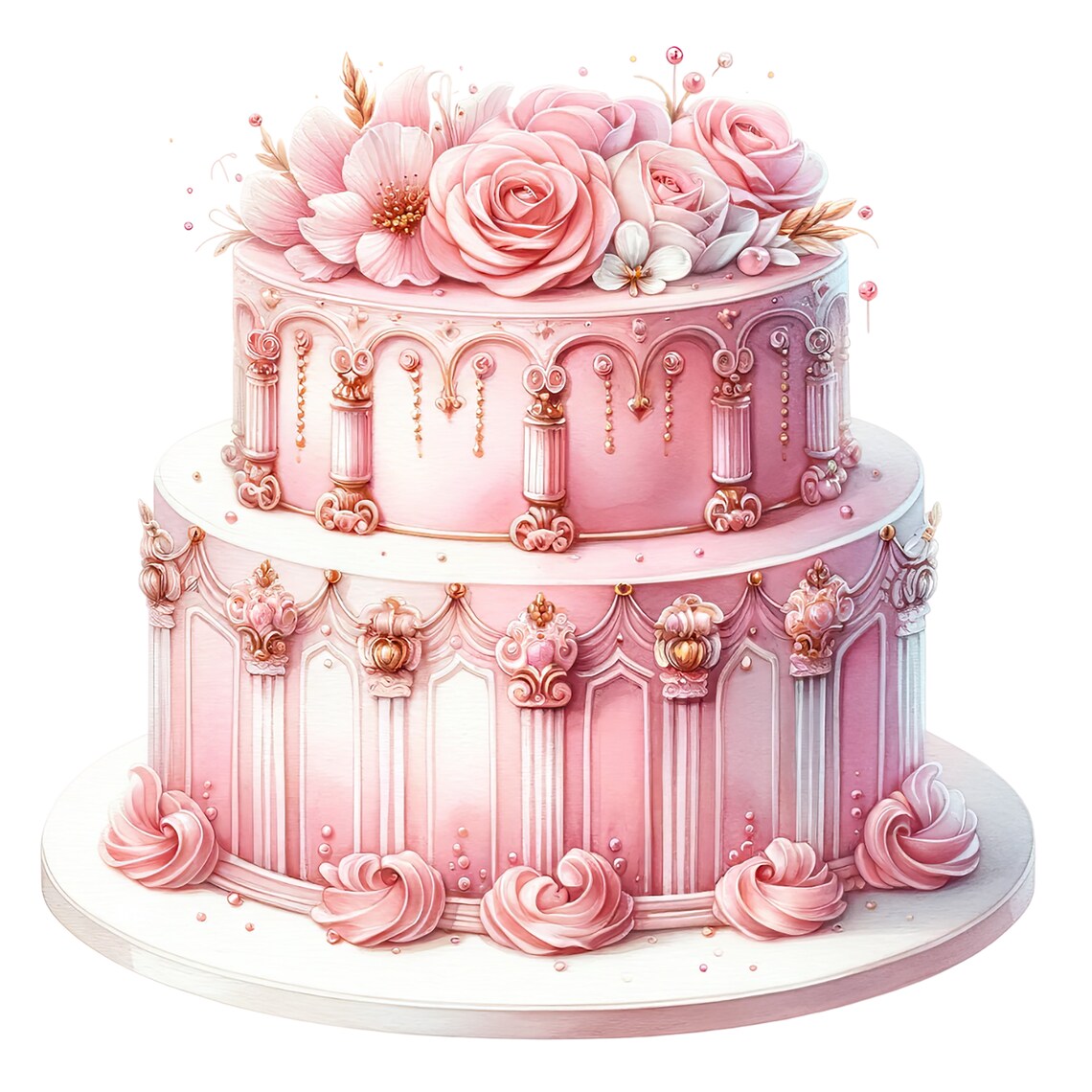 Luxury Pink Cakes Clipart, Pink Cake Clipart, Watercolor Luxury Pink ...
