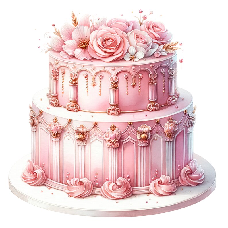Luxury Pink Cakes Clipart, Pink Cake Clipart, Watercolor Luxury Pink ...