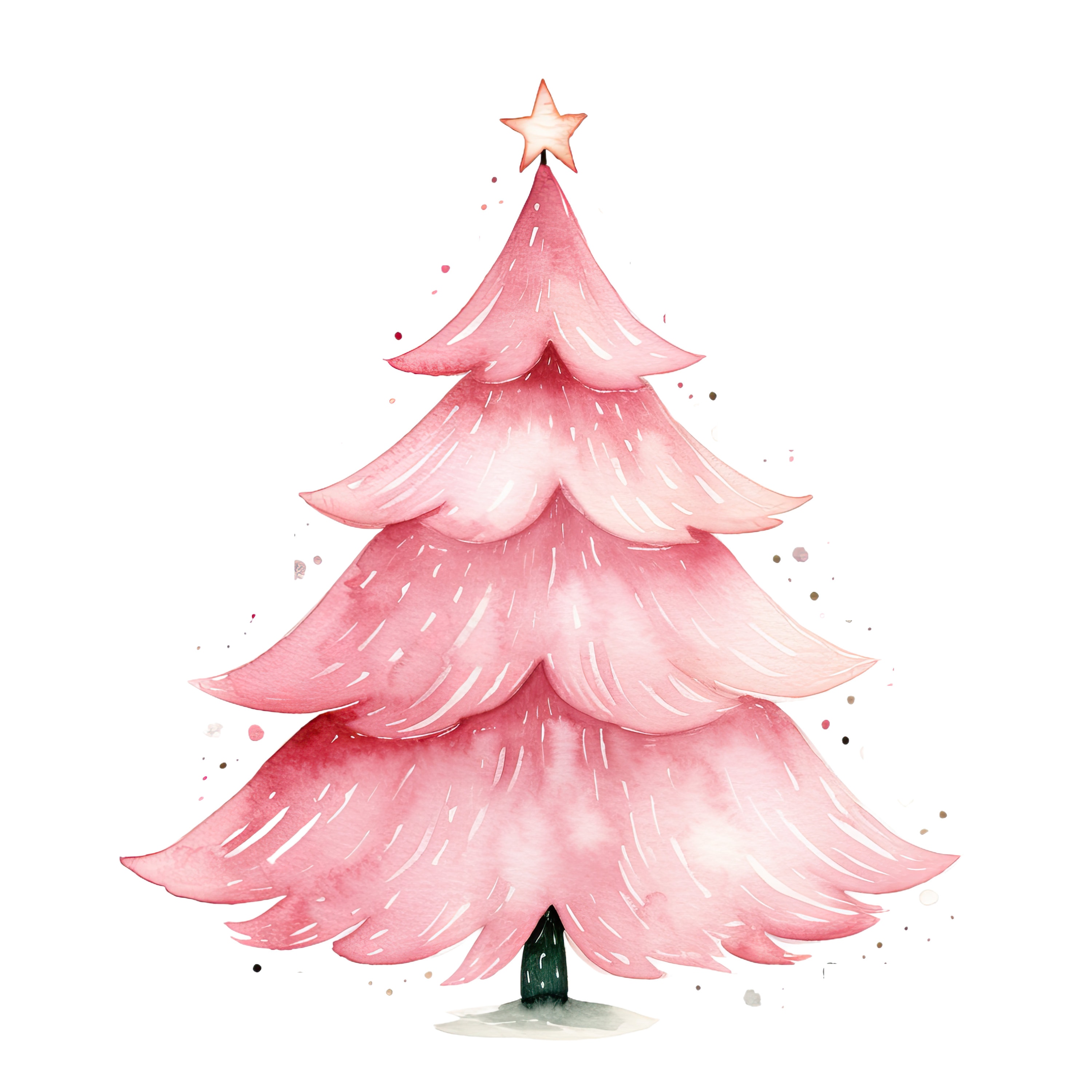 Watercolor Pink Christmas Tree Clipart: 20 PNG Images (digital Download ...