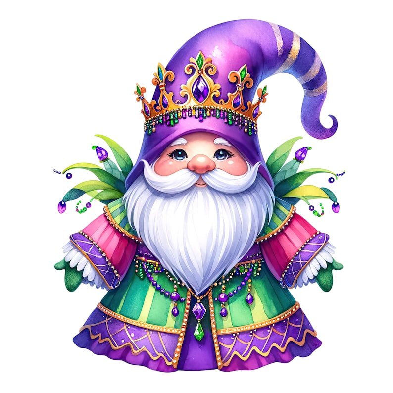 Watercolor Mardi Gras Gnome Clipart: Festive Carnival PNG (digital ...