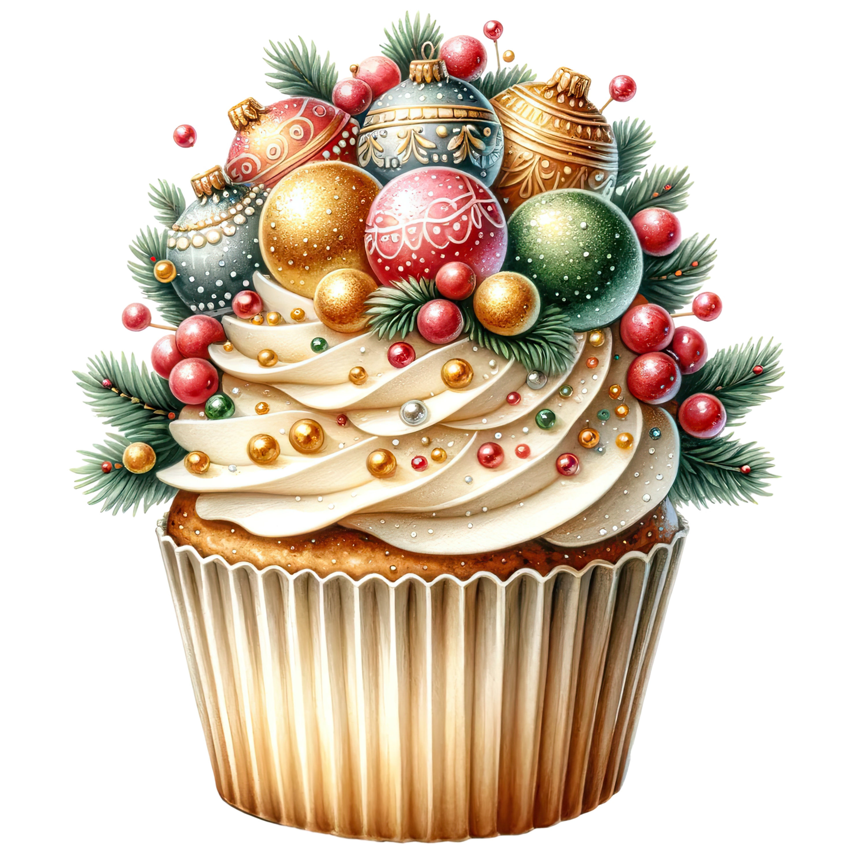 Watercolor Christmas Cupcakes Clipart, Festive Food Clipart, Christmas ...